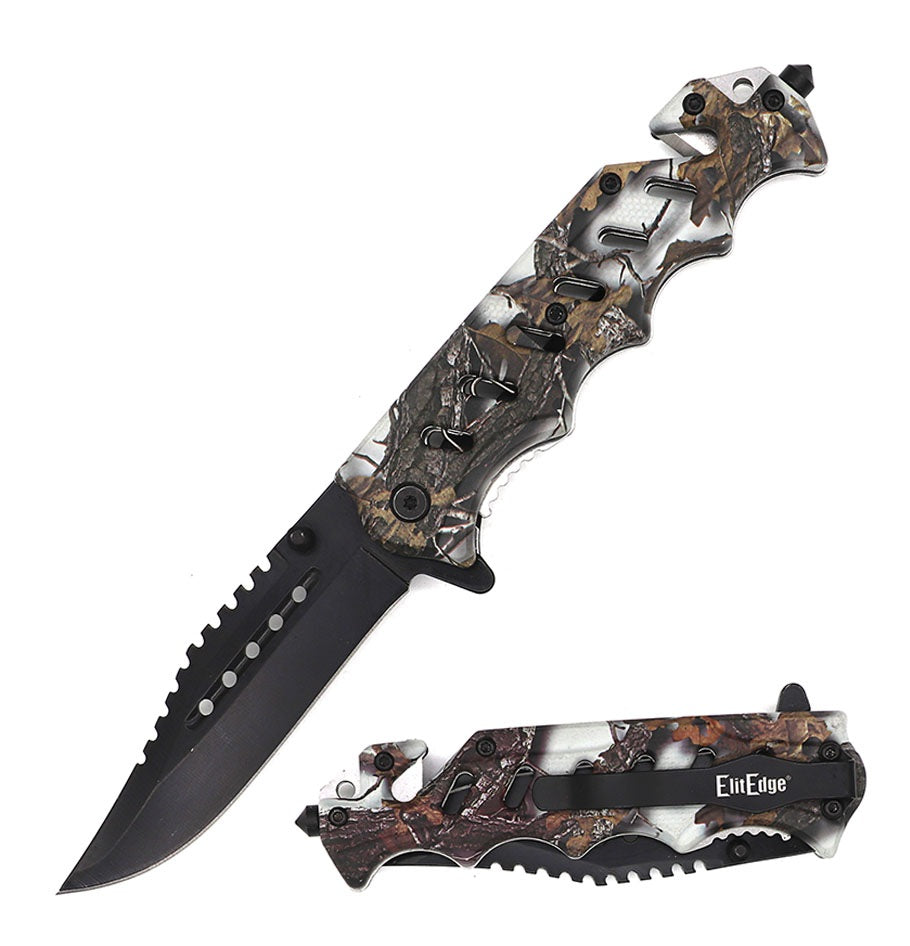 Tactical Pocket Knife Saw Back Blade Assist Folder Forest Camo - Topha ...