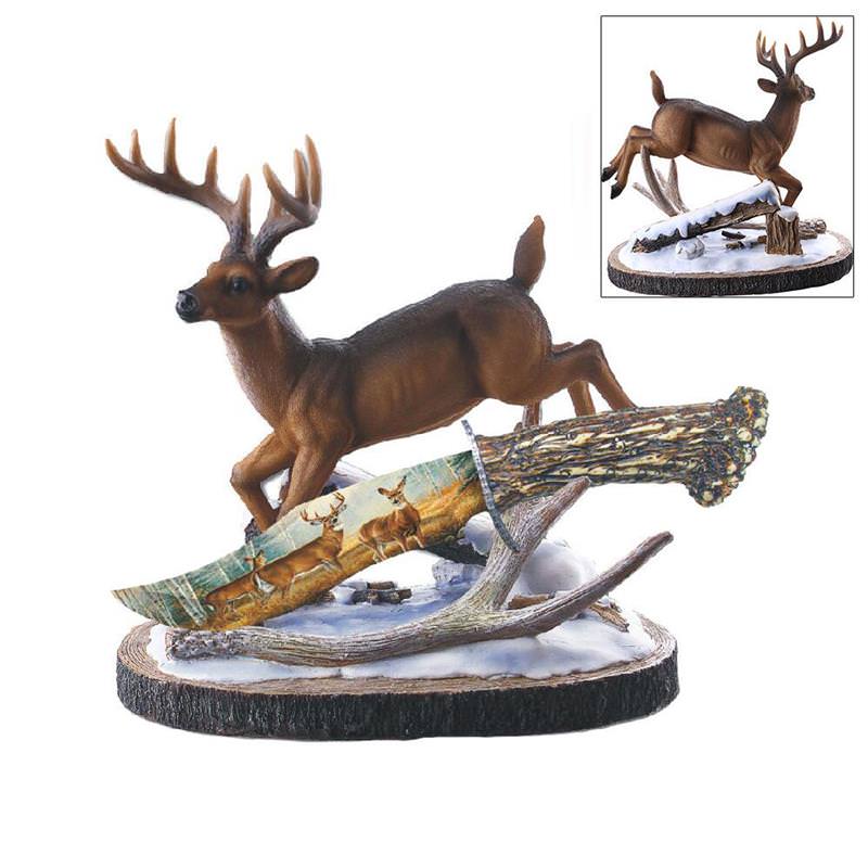 Deer Buck Hunter Antler Handle Fixed Blade Bowie Knife Decoration Stan ...