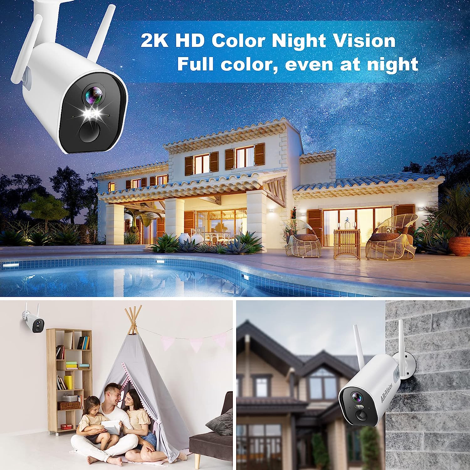 AlkiVision Security Cameras Wireless Outdoor - 2K HD Color Night Visio ...