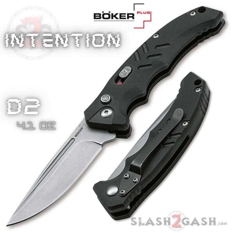 Boker Plus Intention II Automatic Knife Black G10 - Stone Wash ...