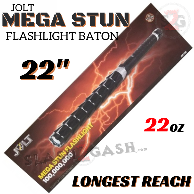 STUN BATON 100M Volts w/ LED Flashlight Stun Gun - Jolt MEGA Stun 22 ...