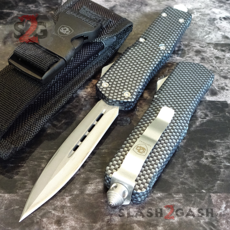Carbon Fiber OTF Knife D/A Switchblade REAL Damascus - Dagger Plain ...