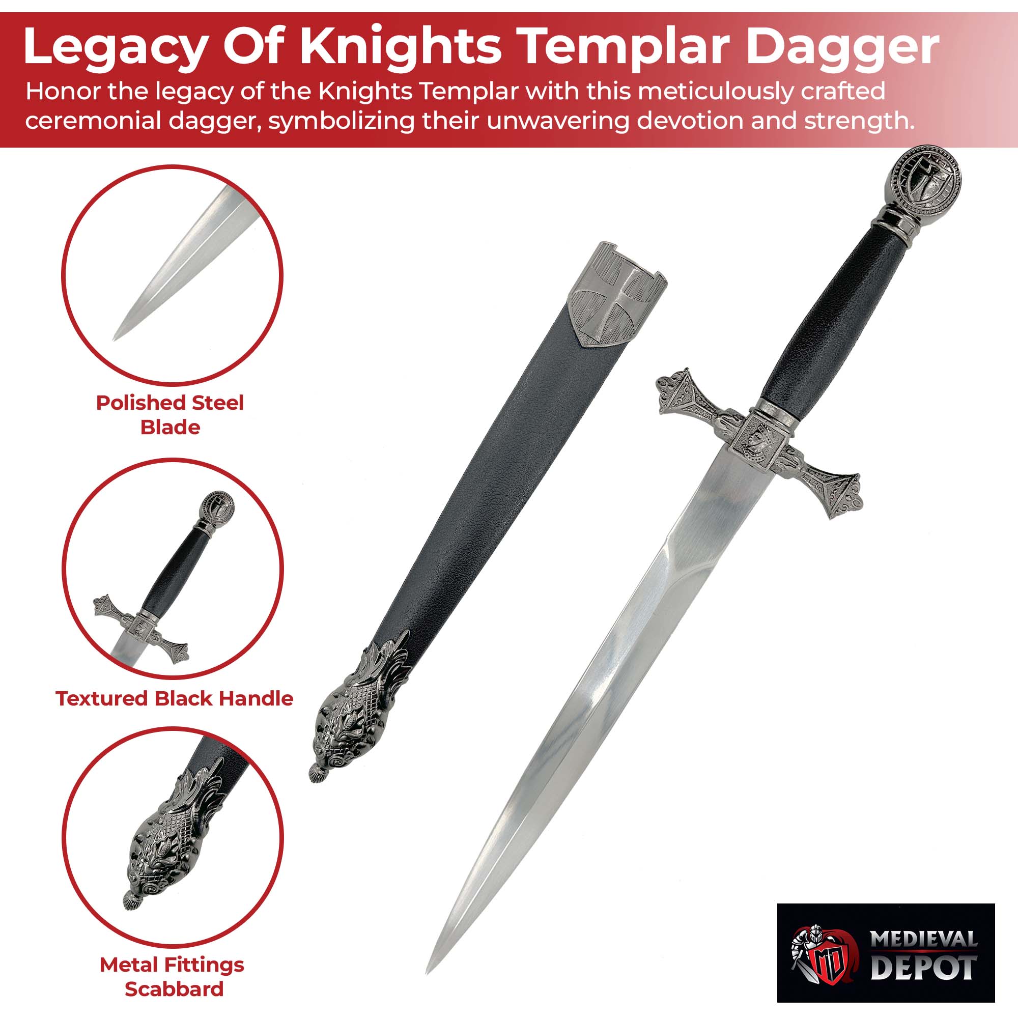 Peace Through Power Knights Templar Ceremonial Dagger – Tophatter's Inc.