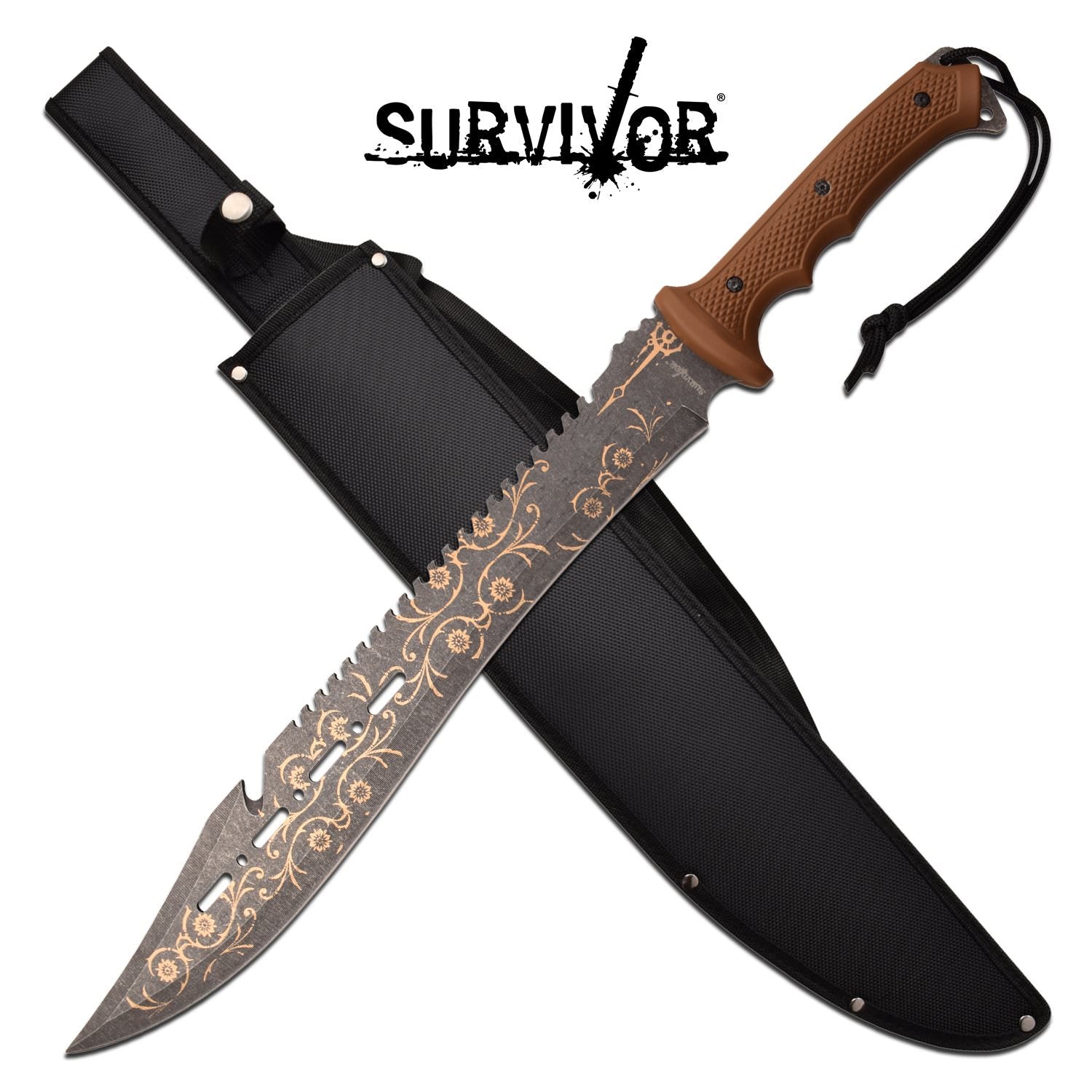 Survivor Machete 25 inch Fixed Blade Knife Brown Handle - Tophatter's ...