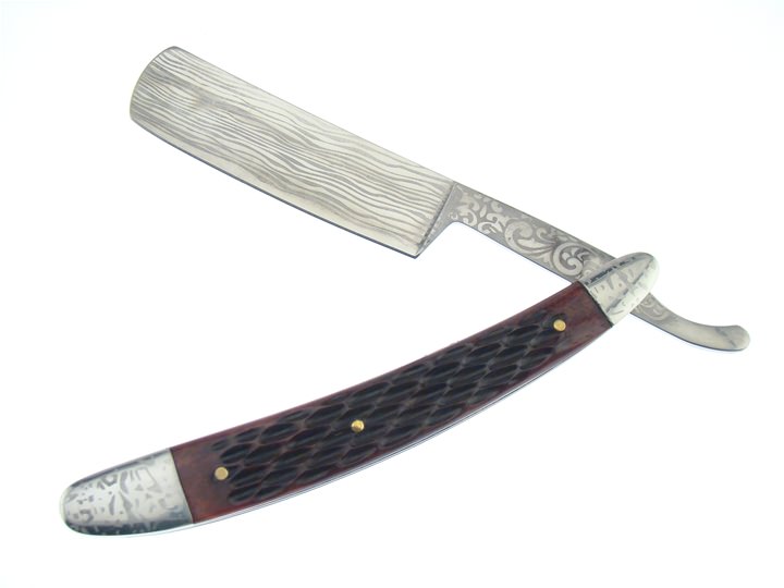 Brown Jigged REAL Bone Handle Straight Razor - Tophatter's Army Produc ...